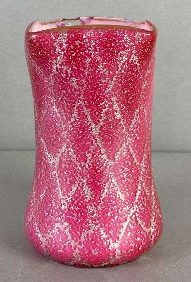 Antique Pink Glass Glitter Flake Diamond Pattern Vase - Matthew Bullock ...