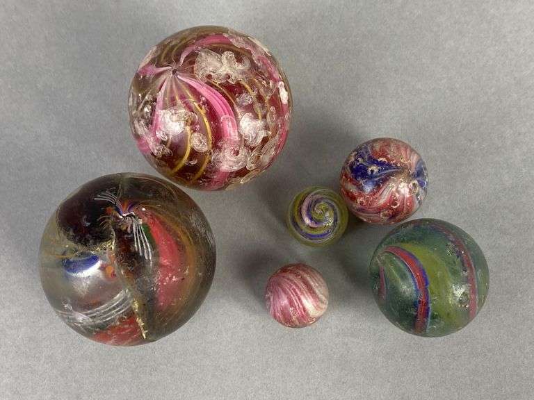Group of 6 German Swirl Glass Marbles - Matthew Bullock Auctioneers