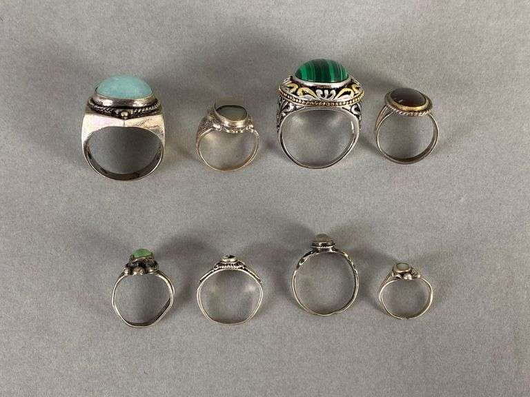 Group of 8 Sterling Silver Statement Rings - Matthew Bullock Auctioneers