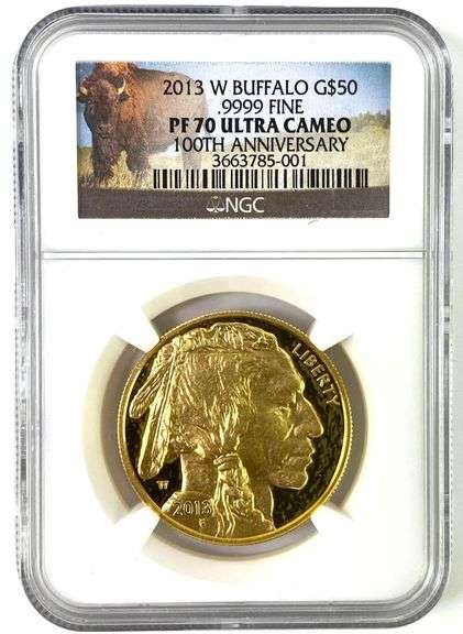 2013 W NGC Graded PF 70 UC 100th Anniversary $50 American Buffalo 1 oz .9999 Fine Gold Coin ...