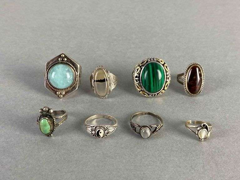 Group of 8 Sterling Silver Statement Rings - Matthew Bullock Auctioneers