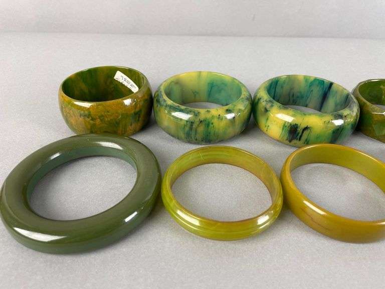 Group of Bakelite / Plastic Green Bangle Bracelets - Matthew Bullock ...