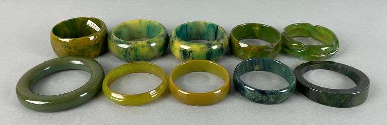 Group of Bakelite / Plastic Green Bangle Bracelets - Matthew Bullock ...
