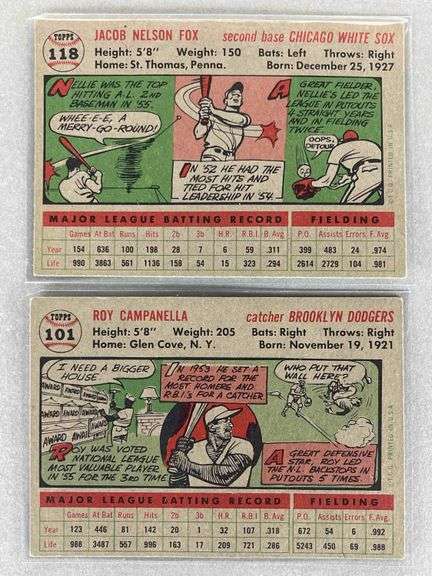 1956 Topps Roy Campanella and Nellie Fox - Matthew Bullock Auctioneers