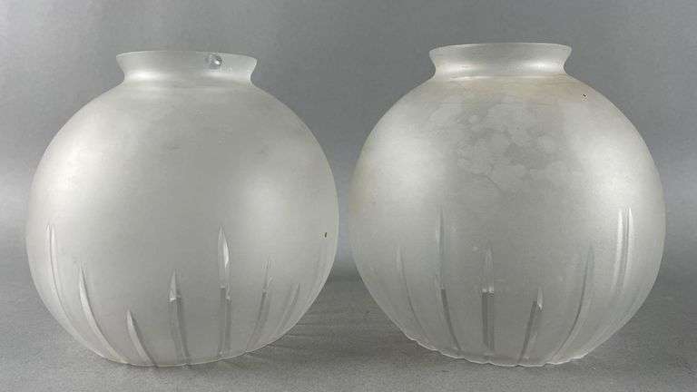 Group of 2 Antique Frosted Cut Glass Globe Lamp Shades - Matthew ...