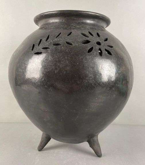 Mexican Barro Negro Pottery Floral Jardiniere - Matthew Bullock Auctioneers
