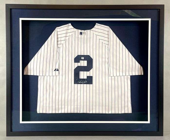 Framed Derek Jeter Signed #2 Pinstripe Yankees Jersey with Sticker ...