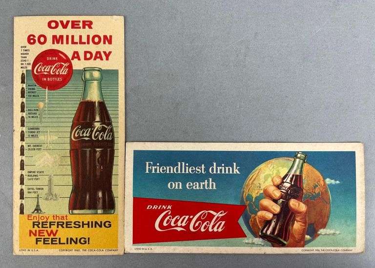 Group of 2 Vintage Coca-Cola Cardboard Advertising Signs - Matthew Bullock Auctioneers