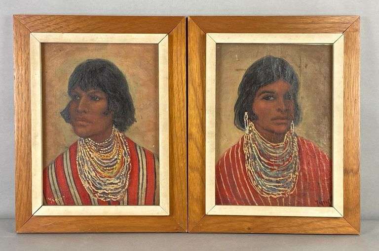 Group of 2 Jose Yepez South American Portraits Oil Paintings on Canvas ...