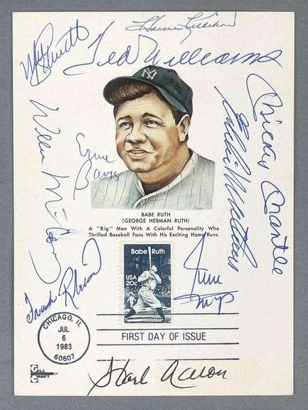 Babe Ruth Multi-Signed 1st Day Issue Gill Craft Card with 10 - 500 HR ...