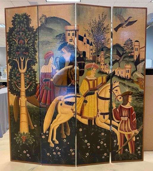 4 Panel Room Divider with Renaissance Motif - Matthew Bullock Auctioneers