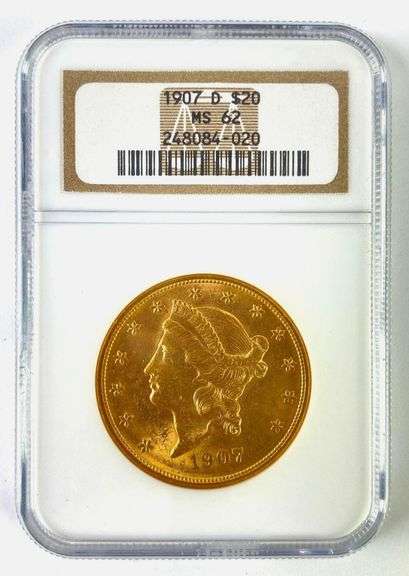 1907 D $20 NGC Graded MS 62 Liberty Gold Head Coin - Matthew Bullock ...