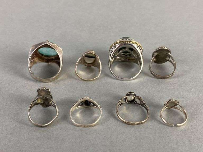 Group of 8 Sterling Silver Statement Rings - Matthew Bullock Auctioneers