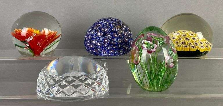 Group of 5 Hand Blown Floral Glass Paperweights - Matthew Bullock ...