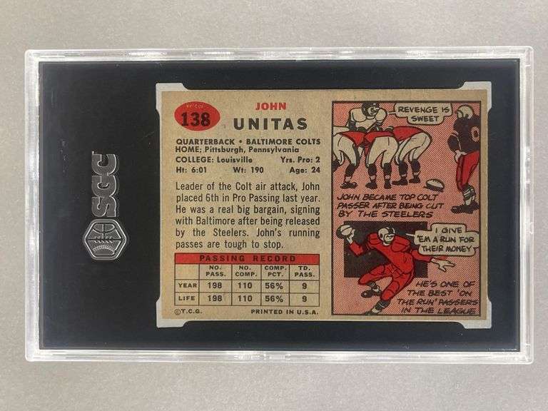 1957 Topps Johnny Unitas #138 SGC 6 Rookie - Matthew Bullock Auctioneers