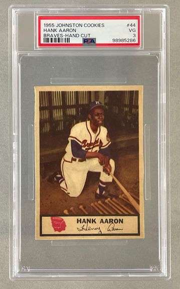 1955 Johnston Cookies, Braves - Hand Cut Hank Aaron #44 PSA 3 - Matthew ...