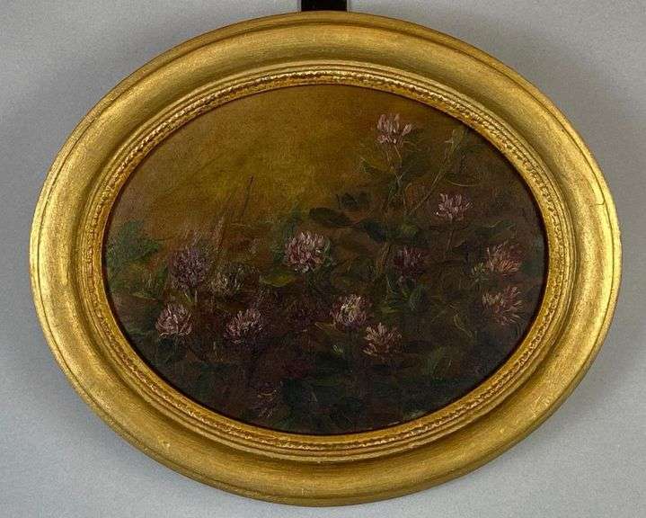 Purple Florals Oil Painting on Cut Canvas - Matthew Bullock Auctioneers