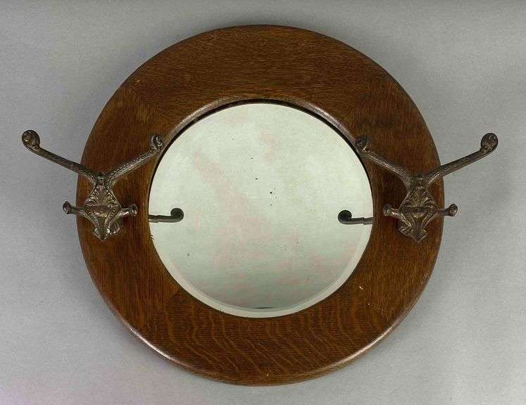 Wood Frame Entryway Coat Hanger Mirror - Matthew Bullock Auctioneers