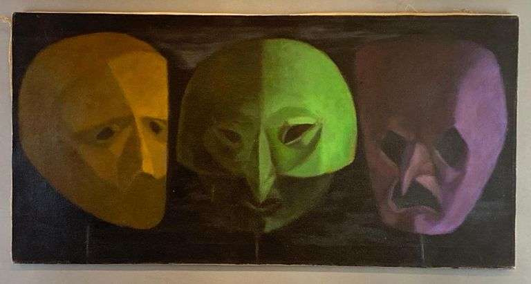 Three Masks Oil Painting on Canvas - Matthew Bullock Auctioneers