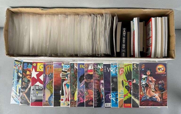Long Box of 150+ Epic / Caliber / Eclipse Comic Books and More ...