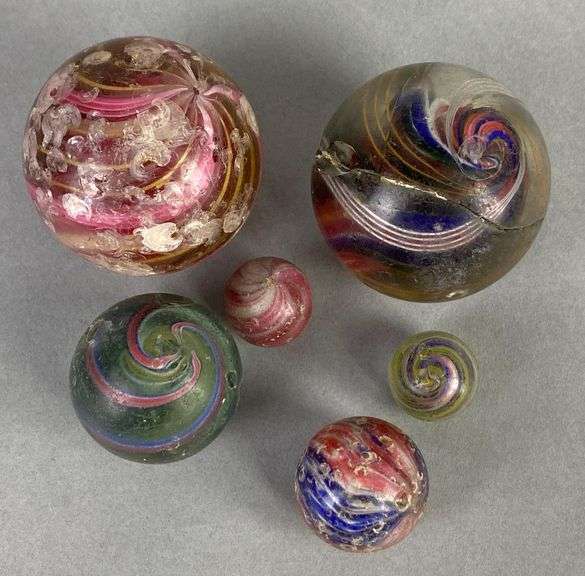 Group of 6 German Swirl Glass Marbles - Matthew Bullock Auctioneers