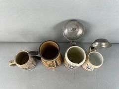 Group of Beer Steins with Early Delft Stein - Matthew Bullock Auctioneers