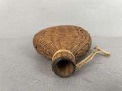 Antique Glass Teardrop Flask with Woven Wrap - Matthew Bullock Auctioneers