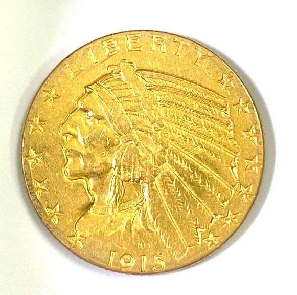 1915 $5 Indian Head Gold Coin - Matthew Bullock Auctioneers