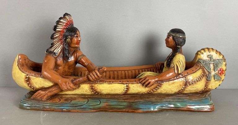 1975 Progressive Art Products Native Americans in Canoe Chalk Figure ...