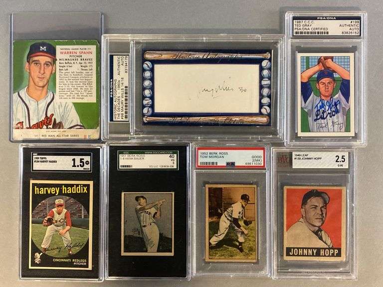 4 - 1940s - 50s Graded Baseball Cards + 1954 Red Man Warren Spahn and 2 ...