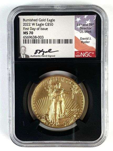 NGC Graded David J. Ryder 2022-W US $50 1 oz Gold Eagle Gold Coin MS70 ...