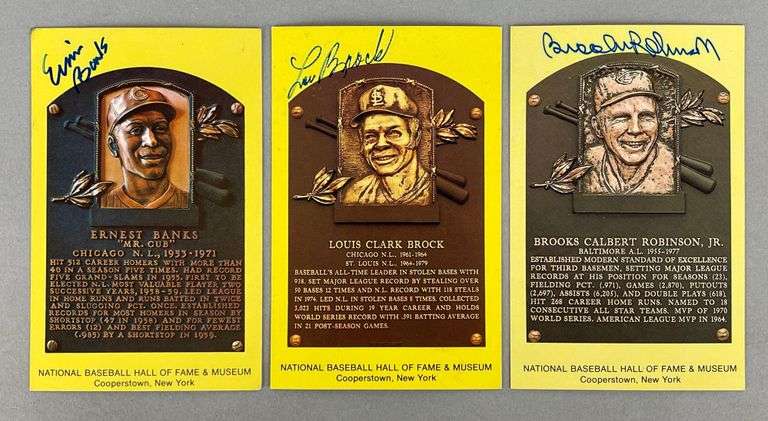 Ernie Banks, Lou Brock, and Brooks Robinson Signed Yellow HOF Plaque ...