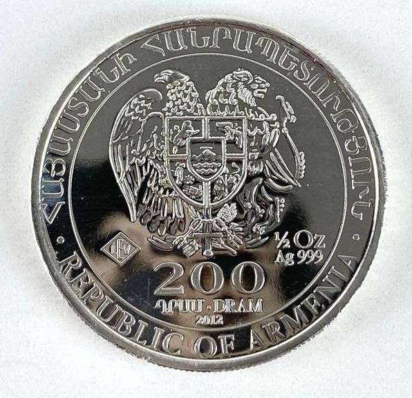 2012 Republic of Armenia 200 Dram Noahs Ark 1/2 oz .999 Fine Silver ...