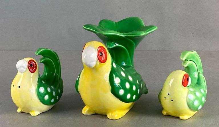 1979 Japanese Hand Painted Parrot Table Set - Matthew Bullock Auctioneers