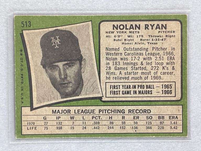 1971 Topps Nolan Ryan #513 - Matthew Bullock Auctioneers