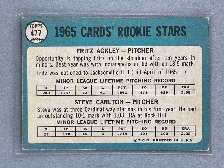 1965 Topps Steve Carlton #477 Rookie - Matthew Bullock Auctioneers