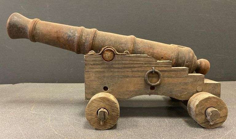 Antique Cannon on Wood Base - Matthew Bullock Auctioneers