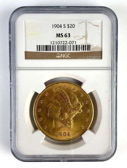NGC Graded 1904-S $20 US Liberty Head Gold Coin MS63 - Matthew Bullock Auctioneers