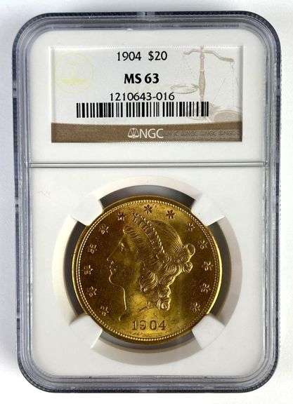 NGC Graded 1904 $20 US Liberty Head Gold Coin MS63 - Matthew Bullock ...