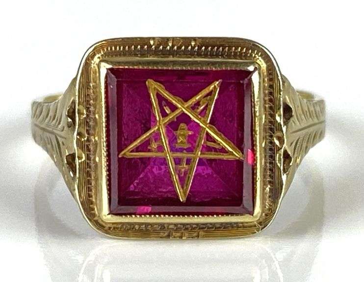 14K Gold Ruby Order of the Eastern Star Fraternal Ring - Matthew ...