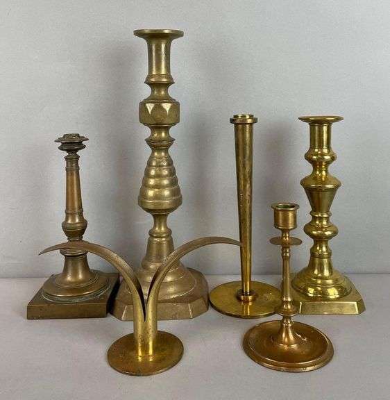 Group of Antique Brass Candlesticks - Matthew Bullock Auctioneers