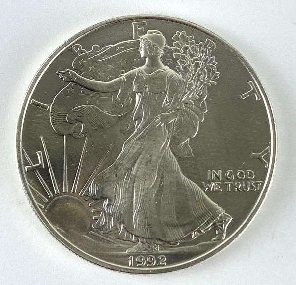 1992 US Mint American Silver Eagle 1 oz .999 Fine Silver Coin - Matthew Bullock Auctioneers
