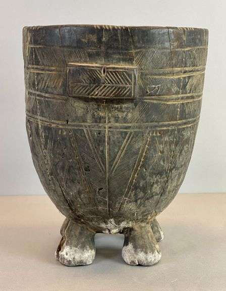 African Style Black Wood Footed Vessel - Matthew Bullock Auctioneers