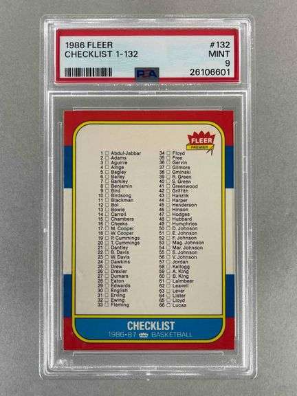 1986 Fleer Checklist 1 - 132 #132 PSA 9 Set Break - Matthew Bullock ...