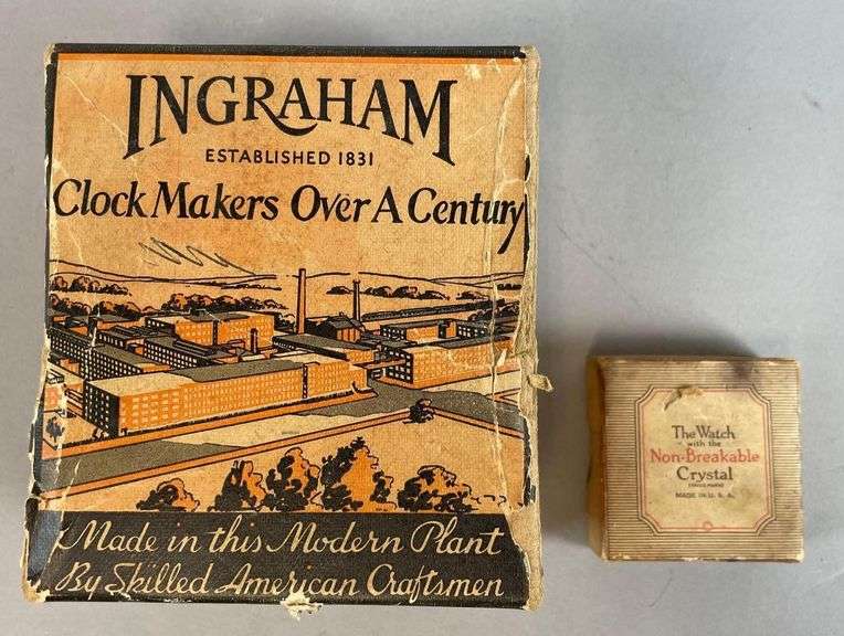 Group of 2 Vintage Ingraham Clock Advertising Boxes - Matthew Bullock ...