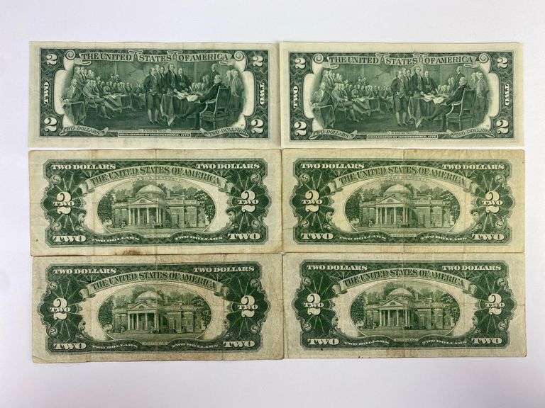 Group of 6 1950s - 1970s US $2 Federal Reserve Notes - Matthew Bullock ...