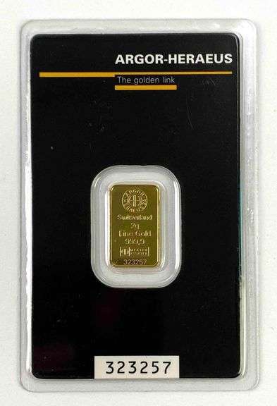 Argor-Heraeus 2g .999 Fine Gold Ingot/Bar - Matthew Bullock Auctioneers