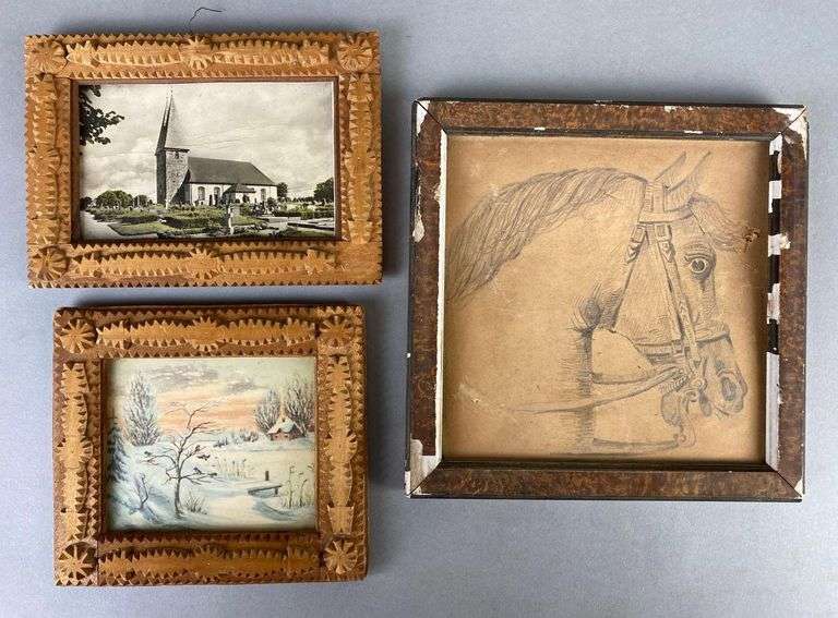Group of 3 Art Items with Trap Art Frames - Matthew Bullock Auctioneers