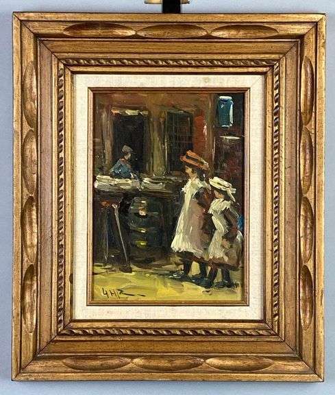 Artist Signed Downtown Stroll Oil Painting on Board - Matthew Bullock ...