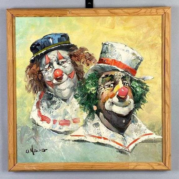 William Moninet Portrait of a Clown Oil Painting on Canvas - Matthew Bullock Auctioneers